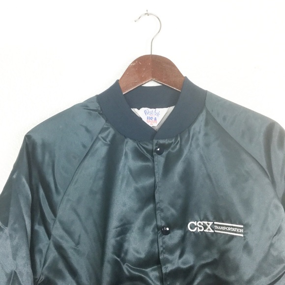 Vintage | Jackets & Coats | Rare Vintage Csx Train Teal Satin Bomber ...